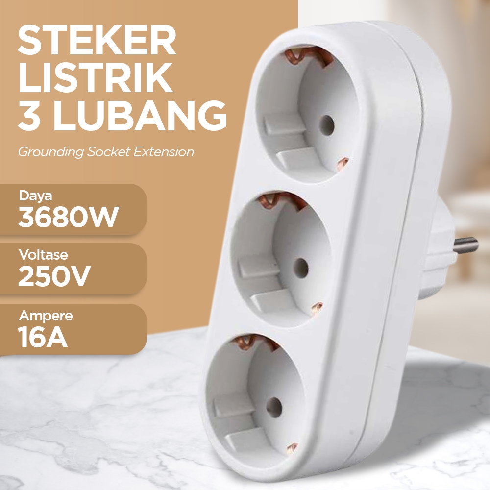Jual Steker Listrik 3 Lubang Grounding Colokan Listrik EU Plug 3 Hole ...