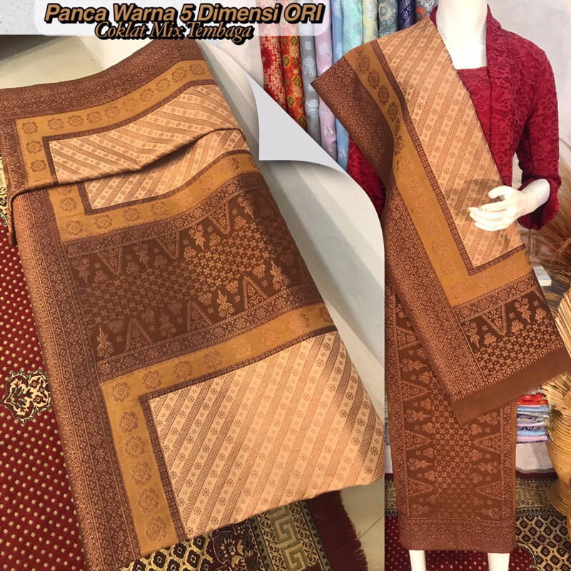 Jual Songket Panca Warna 5 Dimensi ORI Coklat Mix Tembaga-Asli Tenun ...