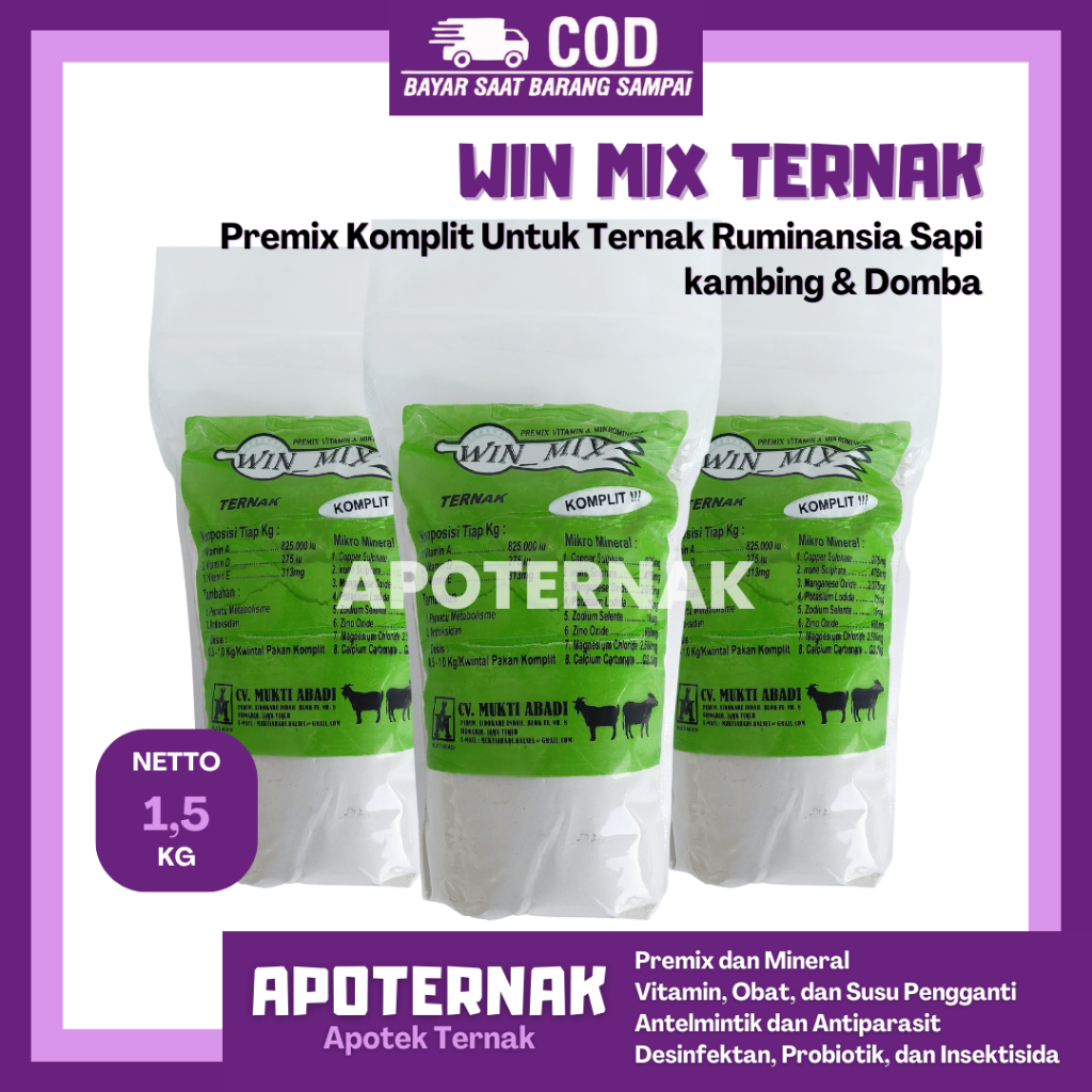 Jual WIN MIX TERNAK 1,5 Kg | Premix Komplit Untuk Ternak Ruminansia ...