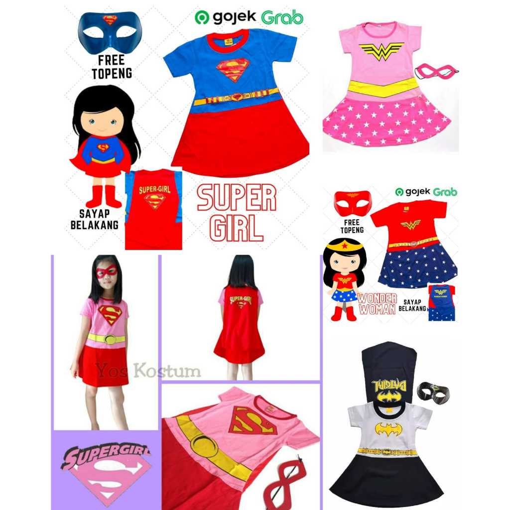 Jual Kostum dress anak perempuan supergirl batman girl spiderman cewek ...