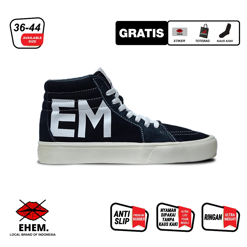 Jual Ehem - Sepatu Sneakers Unisex Pria Wanita Attractive High Black ...