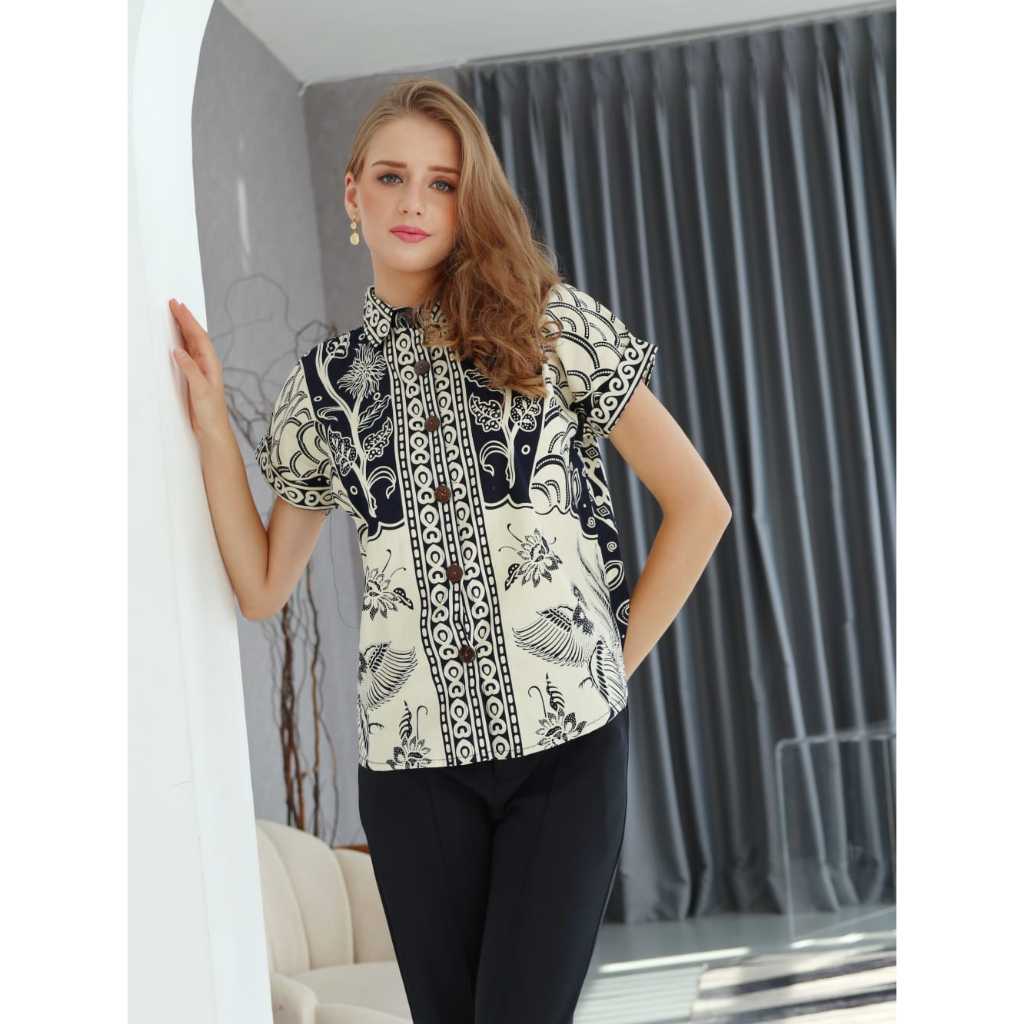 Jual Atasan Blouse Batik Baju Wanita Casual Formal Kantor Slim fit XL ...