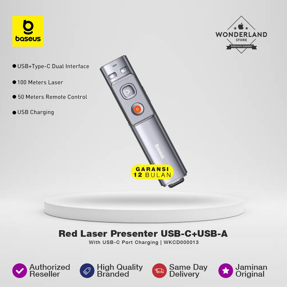 Jual Baseus Wireless Presenter Pointer Pen Remote Control Green Laser Red Laser USB-C & USB-A ...