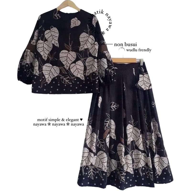 Jual Batik Nayawa Kanna One Set Batik Premium Warna Hitam Motif Daun ...