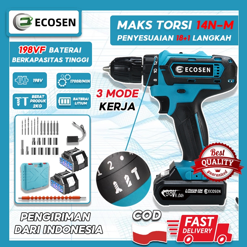 Jual ECOSEN Mesin Bor Baterai 198VF Bor Listrik Tangan Cordless Drill ...