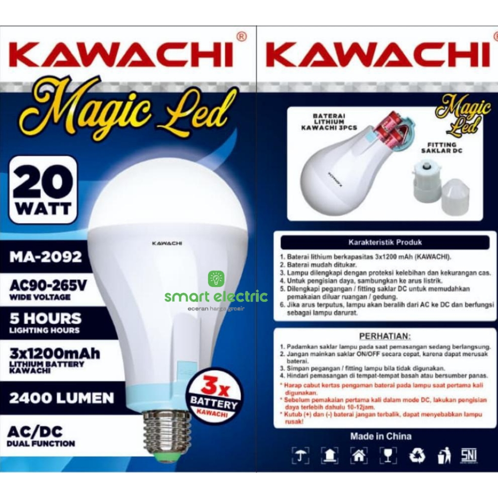 Jual Kawachi Magic 20 watt Lampu AC DC LED Bohlam Mati Lampu Nyala Terang | Shopee Indonesia