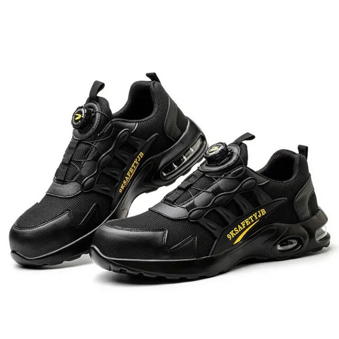 Jual Sepatu Safety Sport Shoes Ringan Hitam Kuning Strip Tali Putar ...