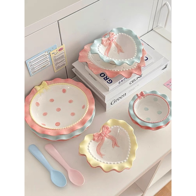 Jual HEART SHAPE PLATE BOWL/Piring Mangkok Aesthetic Ala Korea/Piring ...
