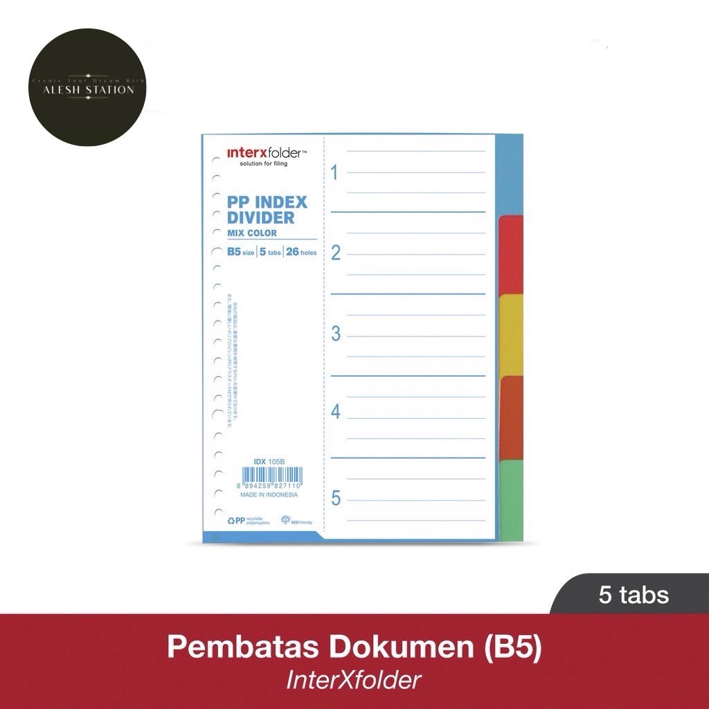 Jual Index Divider B5 Inter X 5 Tab / Pembatas Binder Ordner | Shopee Indonesia