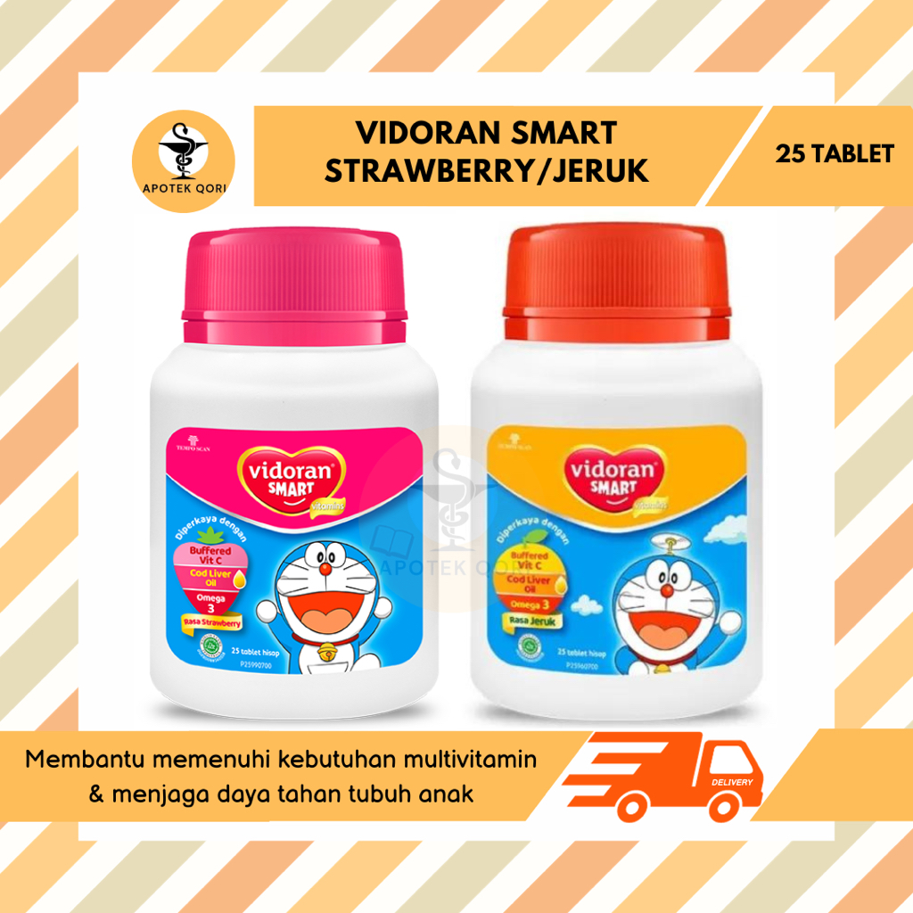 Jual VIDORAN SMART BTL @ 25 TABLET HISAP RASA STRAWBERRY & JERUK/VITAMIN ANAK | Shopee Indonesia