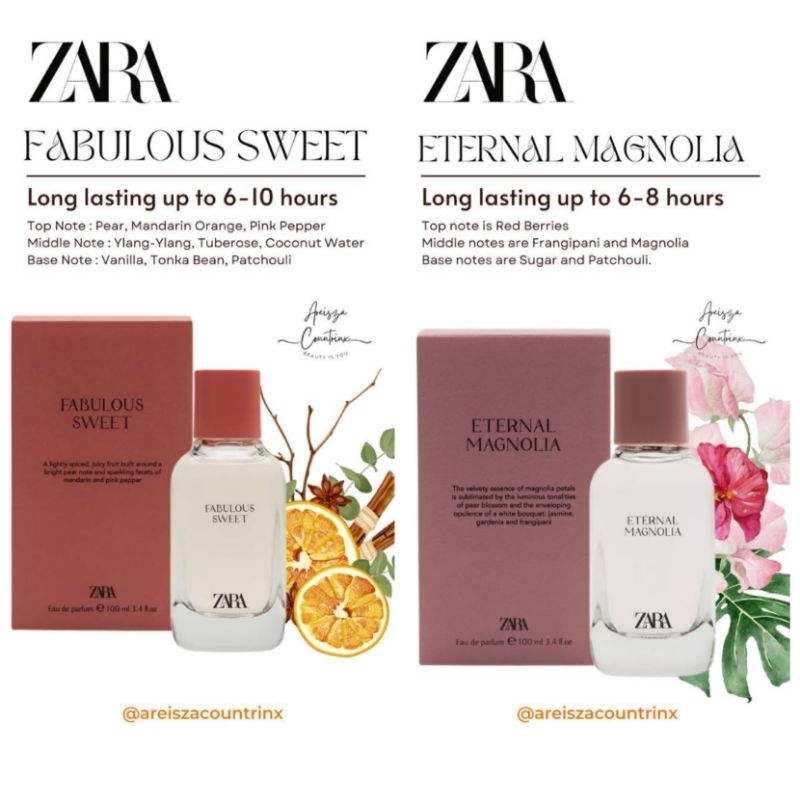 Jual Zara Cashmere Rose/Eternal Magnolia/ Fabulous Sweet EDP 100ml ...