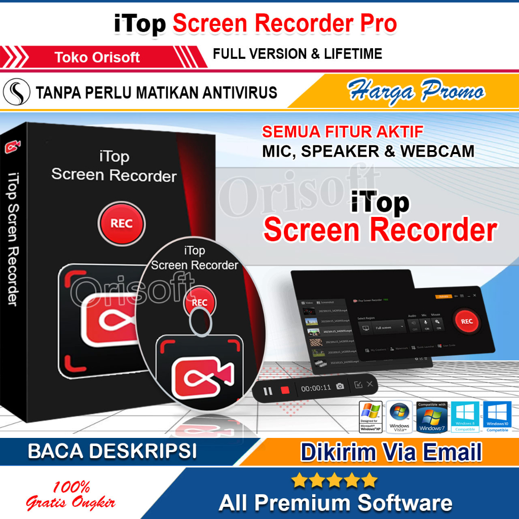 Jual Perekam Layar iTop Screen Recorder Pro Full Version Lifetime. Dijamin Selamanya. Lengkap ...