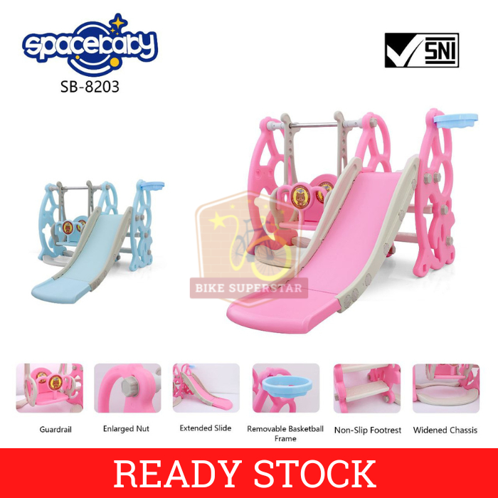 Jual Mainan Anak Perosotan Ayunan Spacebaby SB8203 Slide 3 in 1, Slide Swing n Basket | Shopee ...