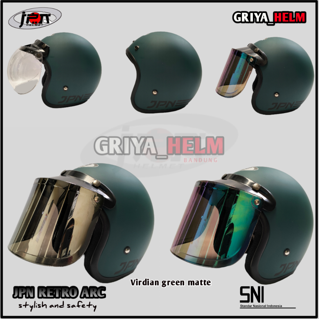 Jual Helm jpn retro green virdian dop SNI | Shopee Indonesia