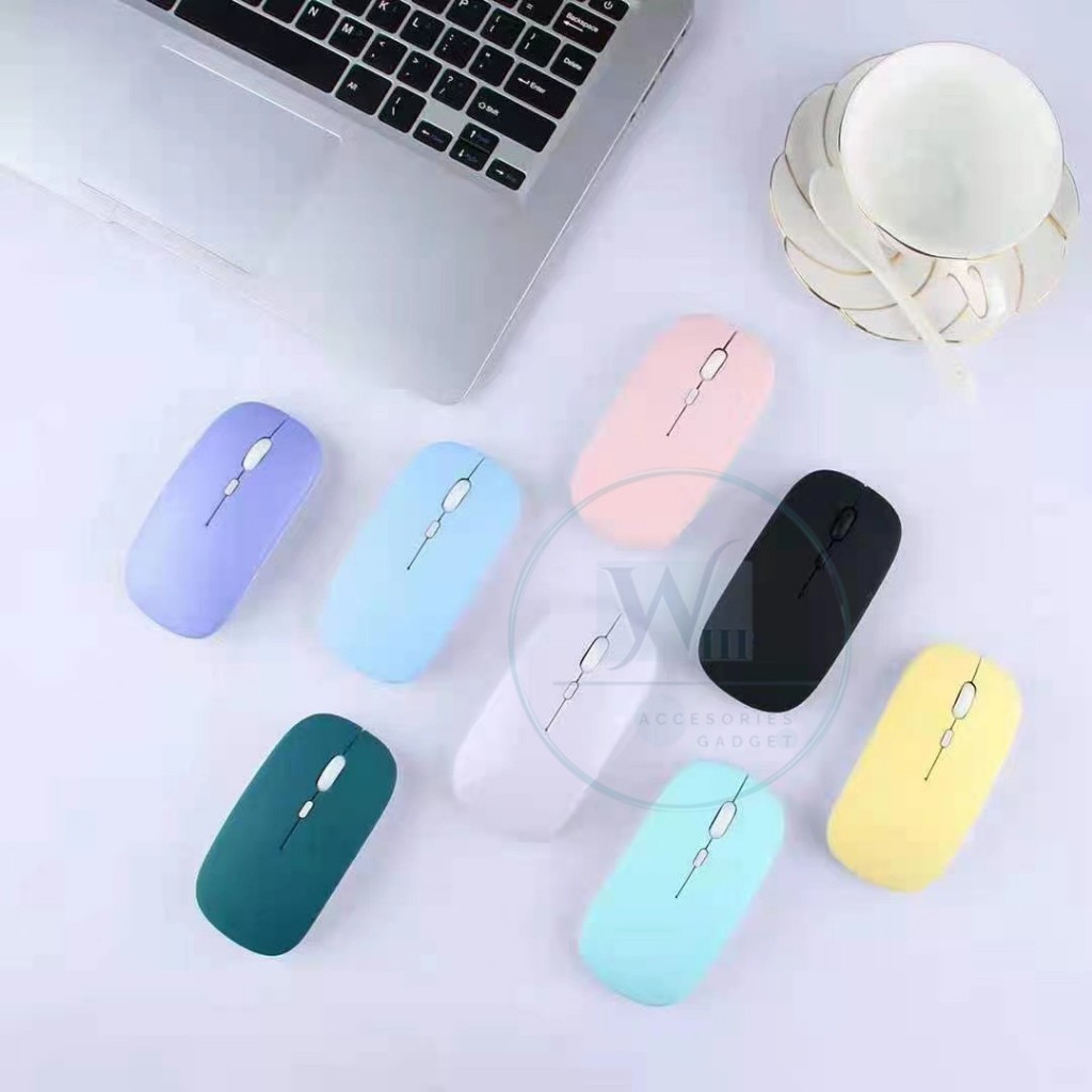 Jual Macaron mouse silent wireless rechargeable dual mode bluetooth 3.0 ...