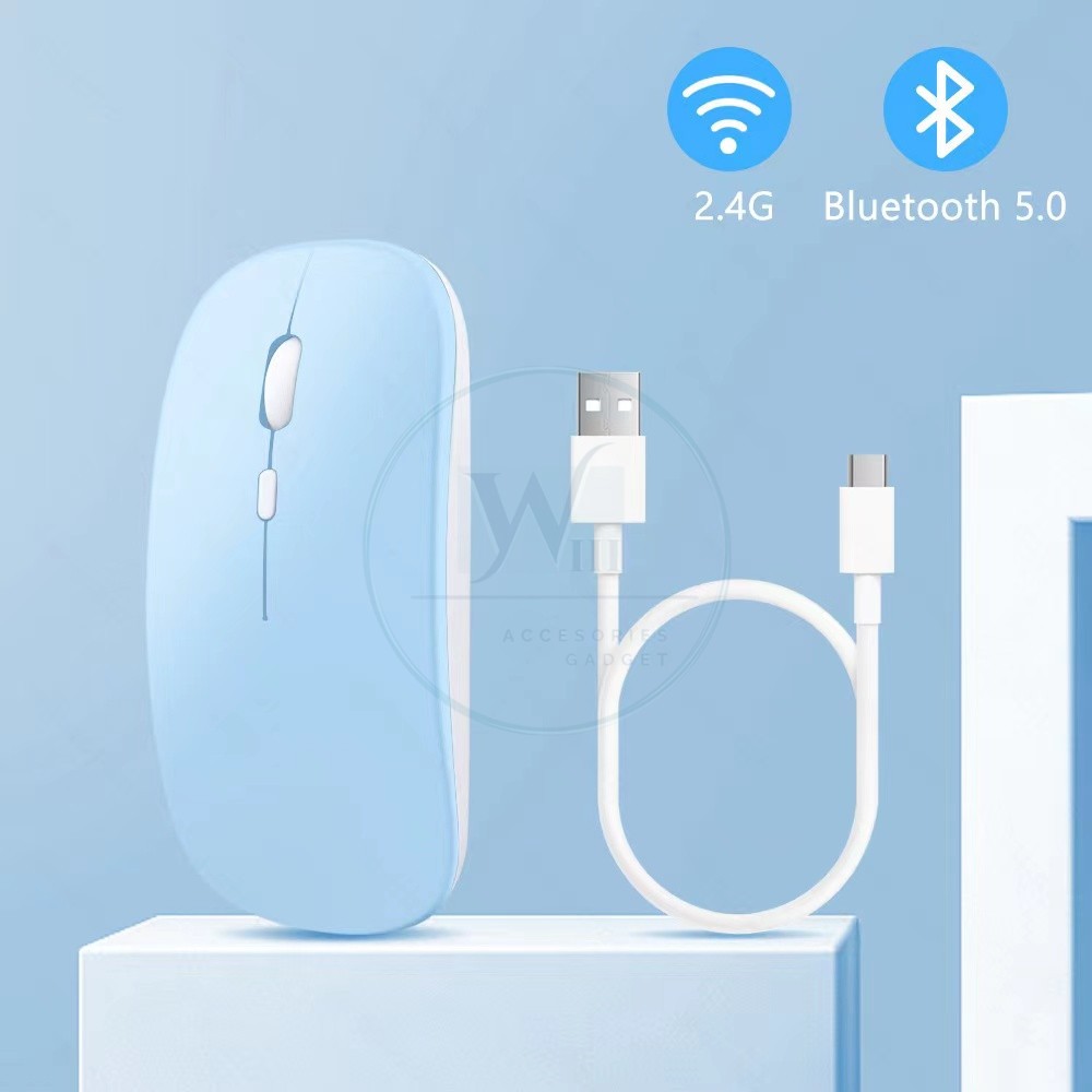 Jual Macaron mouse silent wireless rechargeable dual mode bluetooth 3.0 ...