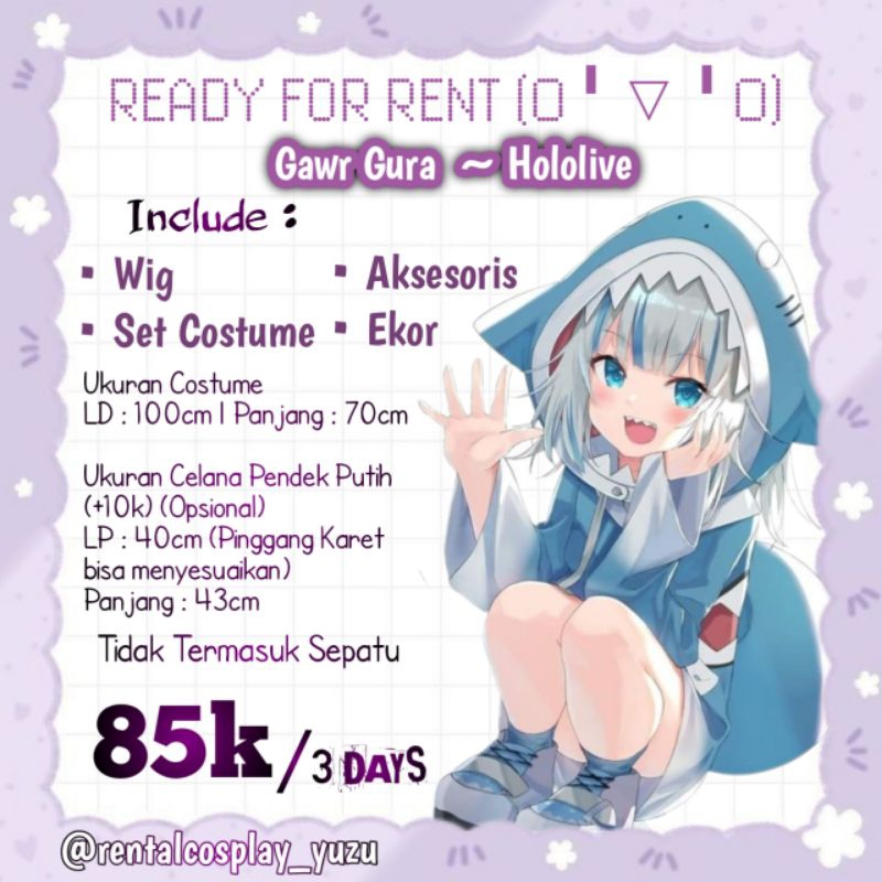 Jual (RENTAL/SEWA) GAWR GURA COSTUME VTUBER GURA ANIME COSPLAY MURAH ...
