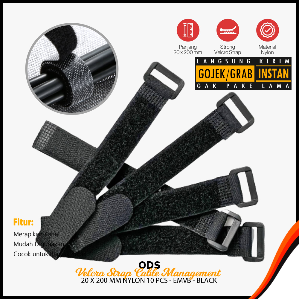 Jual ODS Velcro Strap Cable Management 20 x 200 mm Nylon 10 PCS - EMVB ...