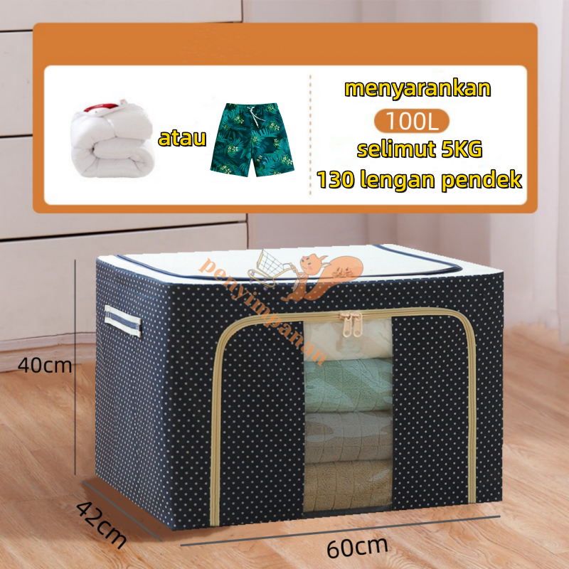 Jual 66/100L storage box Lipat kotak penyimpanan frame baja Double Zipper Large Box pakaian ...