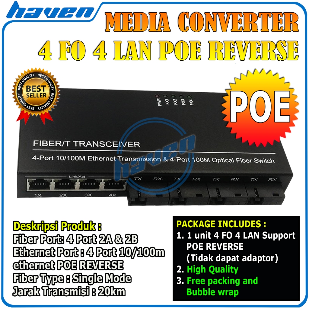 Jual Media Converter 4 FO 4 LAN 4 SC 4 RJ45 POE 10/100 Mbps 12V Full ...