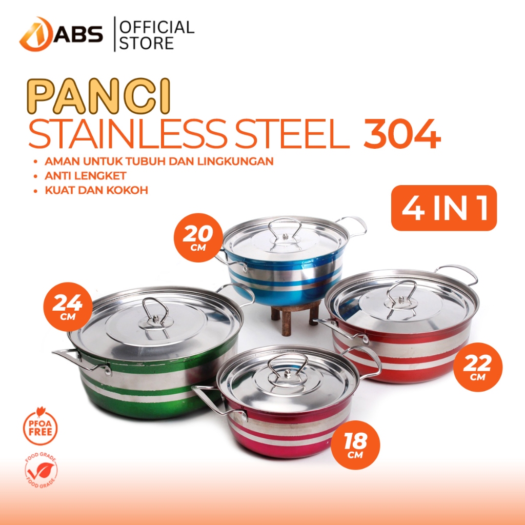 Jual ABS Panci Set 4 Warna Cookware Set Mempunyai 4 Ukuran Stainless ...