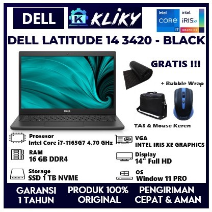 Jual Laptop Ultrabook Dell Latitude 14 3420 Intel Core i7 Gen 11 Ram 16 GB ssd 1 TB Black ...