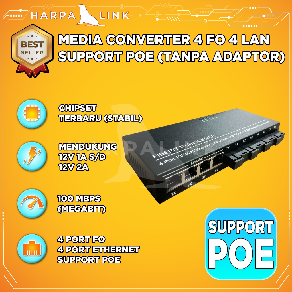 Jual Media Converter 4 FO 4 LAN 4 SC 4 RJ45 POE 10/100 Mbps Full Body Switch Fiber Optic Optik 4 ...