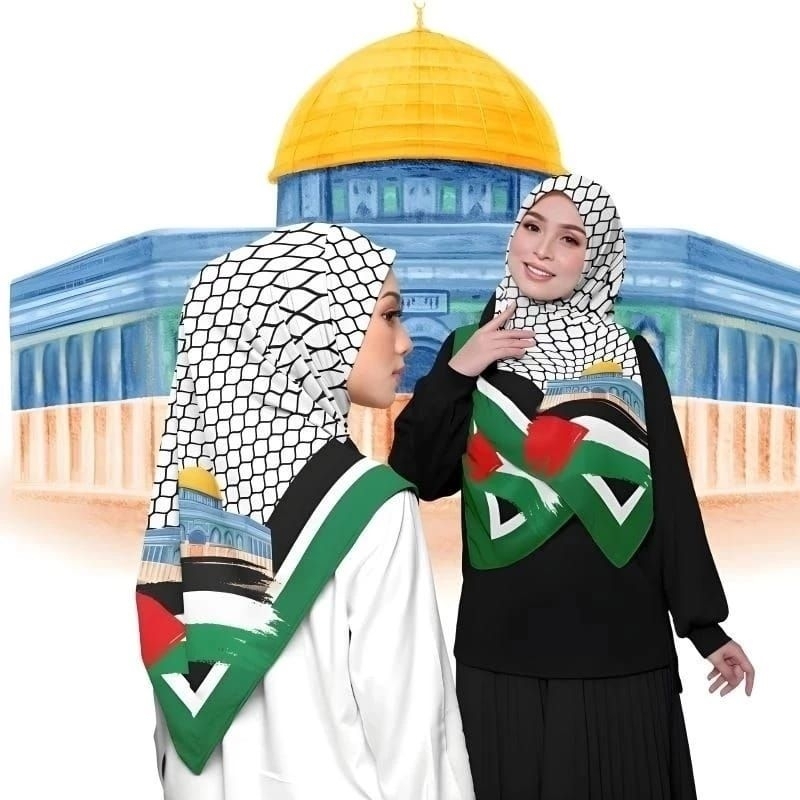 Jual kerudung segi empat motif palestina hijab voal motif masjidil aqso ...