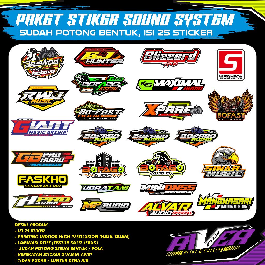 Jual Stiker Sound System VYNIL MAXDECAL INDOR PRINT & CUT (ANTI AIR) | PAKET 25 Sticker - BREWOG ...