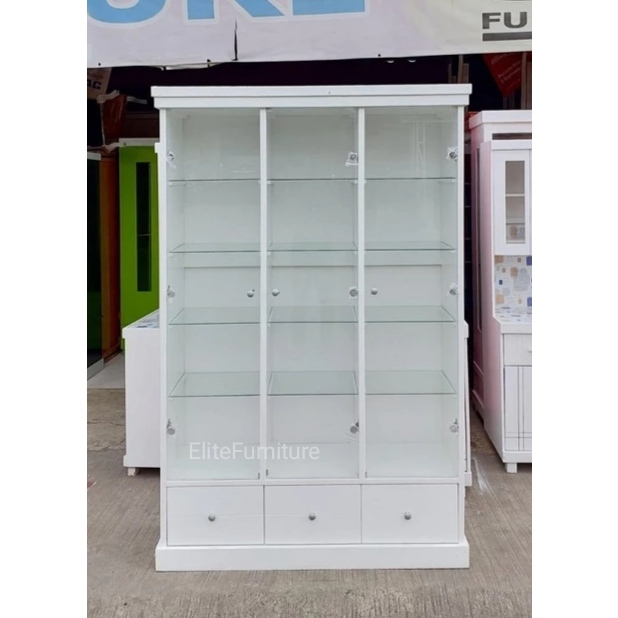 Jual Lemari Pajangan Kaca 3 Pintu / Lemari Kaca 3Pintu / Kabinet Tas ...