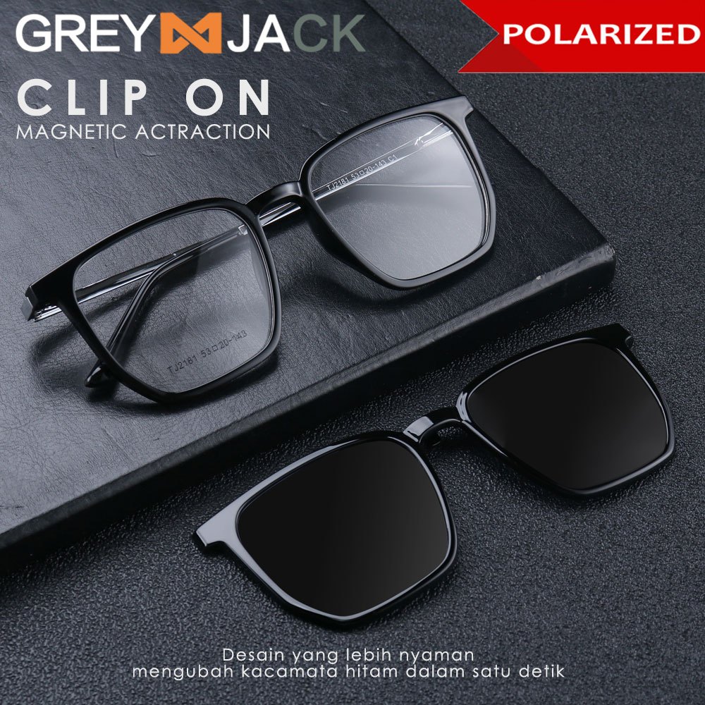 Jual Grey Jack Kacamata Clip On Model Kotak TR+Metal Free Lens Polarized 2in1 Fashion Pria ...