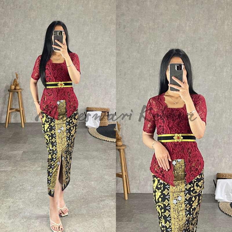Jual Kebaya Bali Set Brukat Bianca Maron | Shopee Indonesia