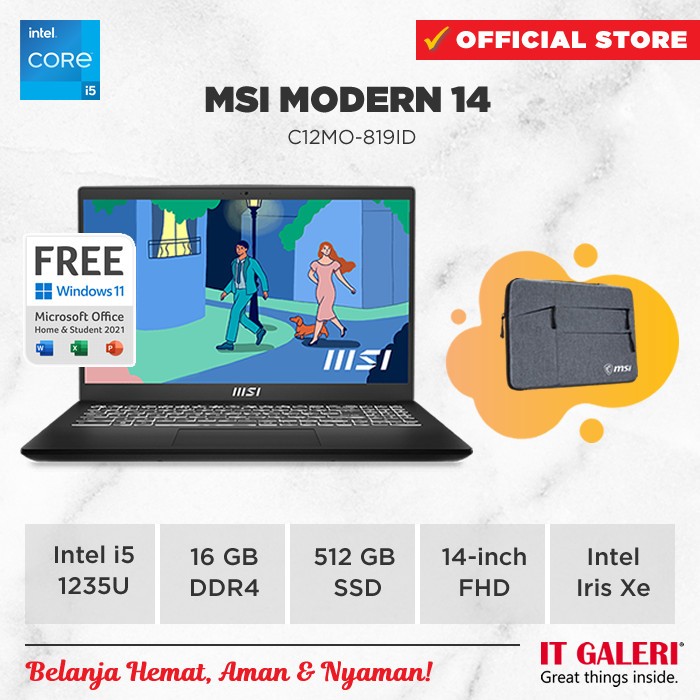 Jual MSI MODERN 14 C12MO-819ID CI5-1235U/16GB/512GB/14.0/WIN11+OHS2021 ...