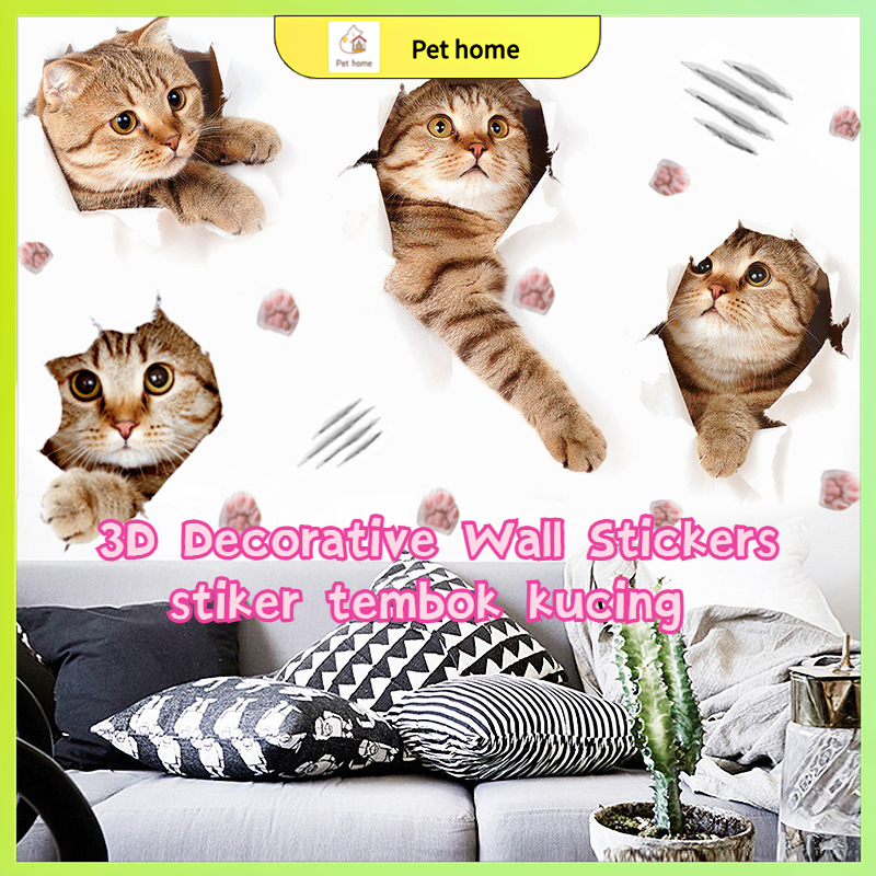 Jual 【Ready】stiker kucing 3d stiker tembok kucing 3d cat decorative ...