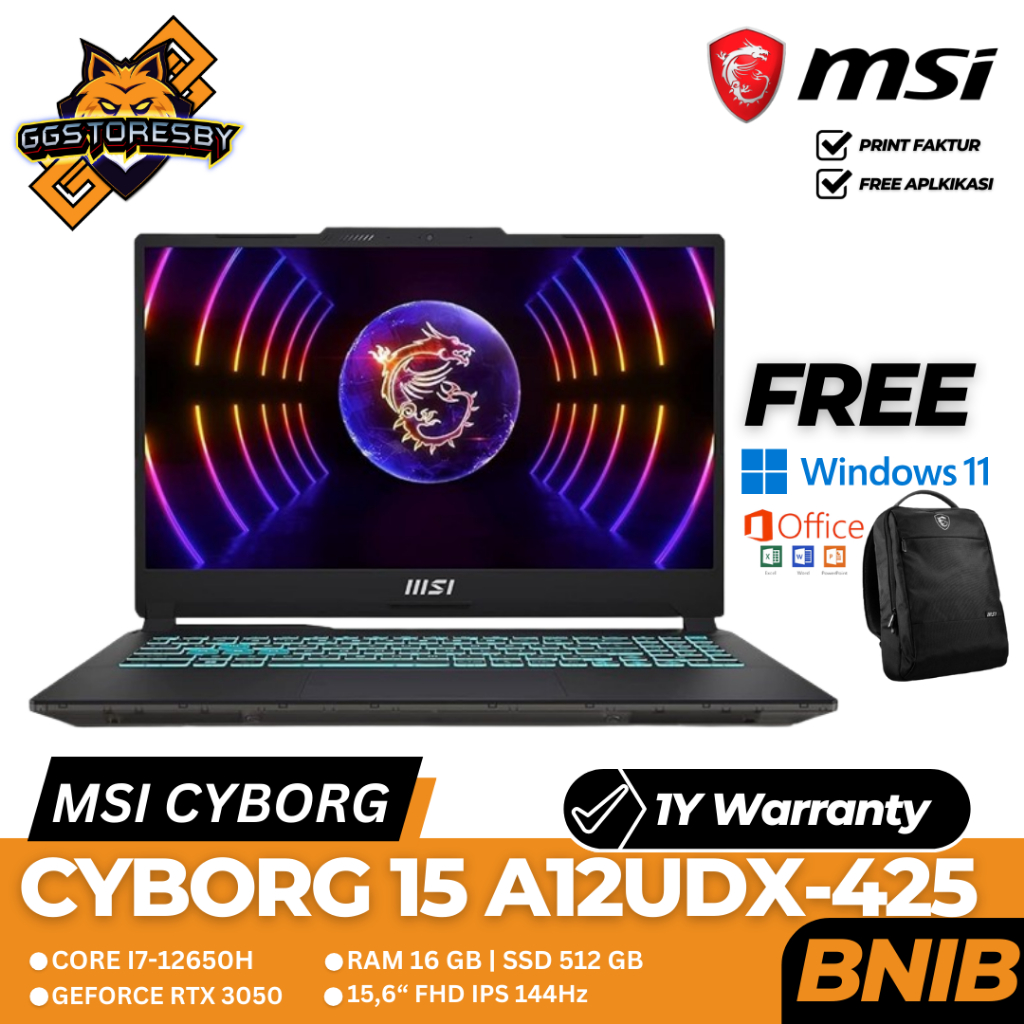 Jual LAPTOP MSI CYBORG 15 A12UDX-425 | I7-12650H 16/512 RTX3050 W11+OHS ...