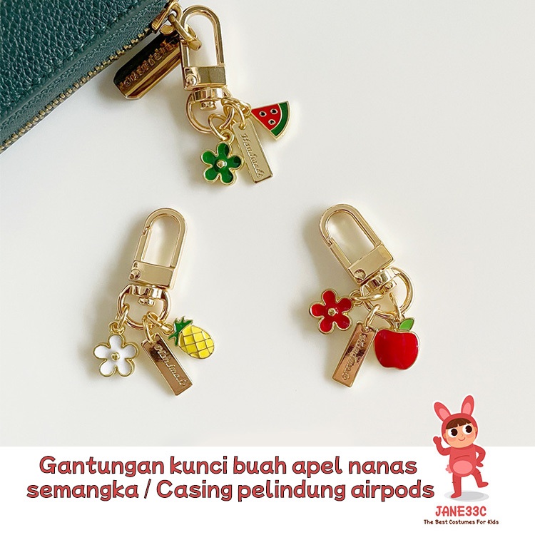 Jual Gantungan kunci buah apel nanas semangka / Casing pelindung airpods bluetooth bentuk buah ...