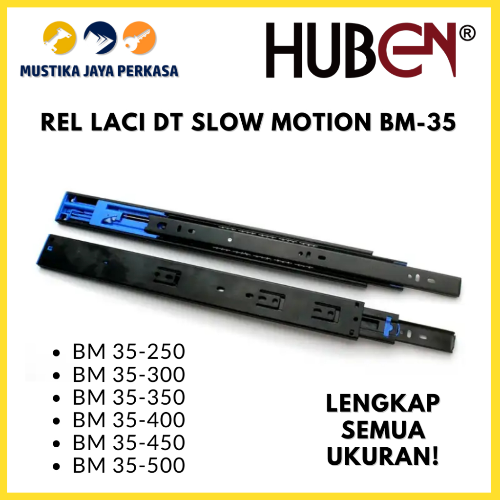 Jual Rel Laci Slow Motion Huben BM-35 Lebar 35 Mm Double Track DT Hitam SM Soft Close | Shopee ...