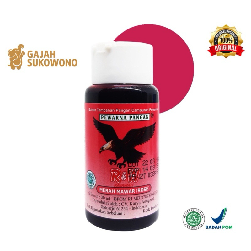 Jual Pewarna Makanan Merah Rose Kue Rajawali R&W RW 30 ml [tetes ...