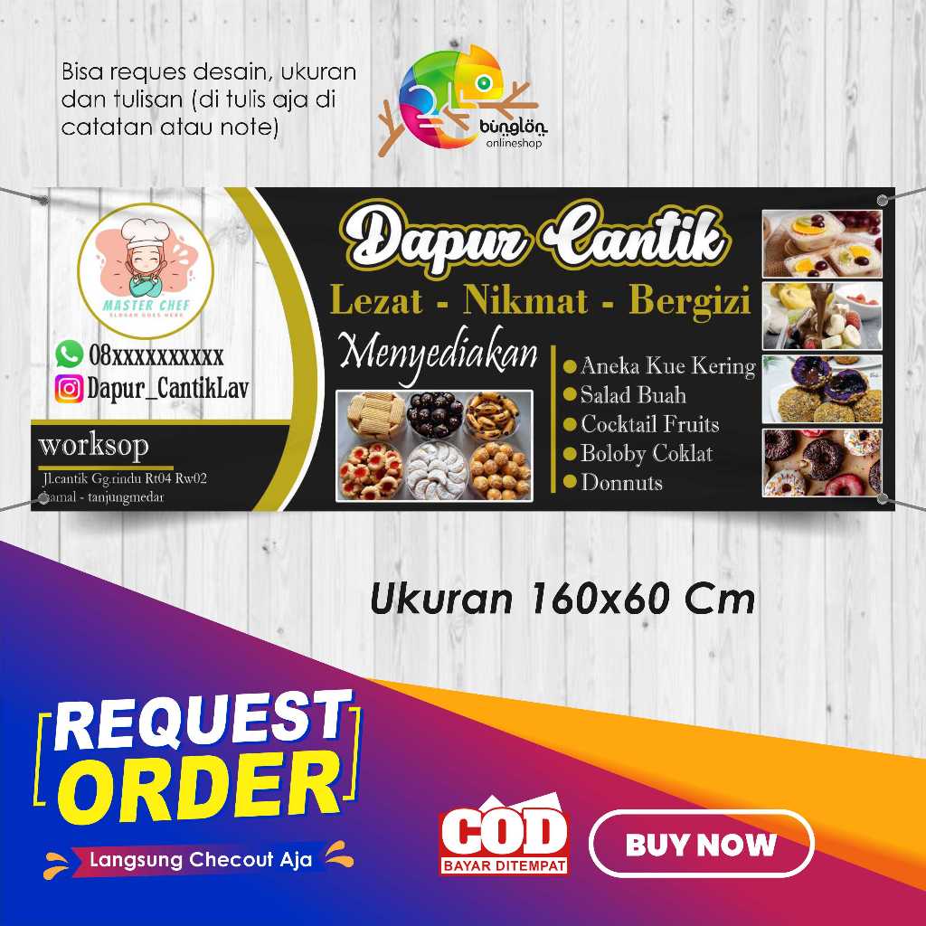 Jual Spanduk Banner 160x60 Dapur Aneka Makanan Custom Desain | Shopee ...