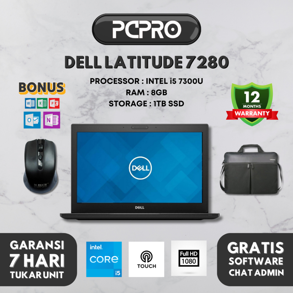 Jual Laptop Dell Latitude 7280 Intel i5 7300U 8GB 1TB 12.5 Inch SSD ...