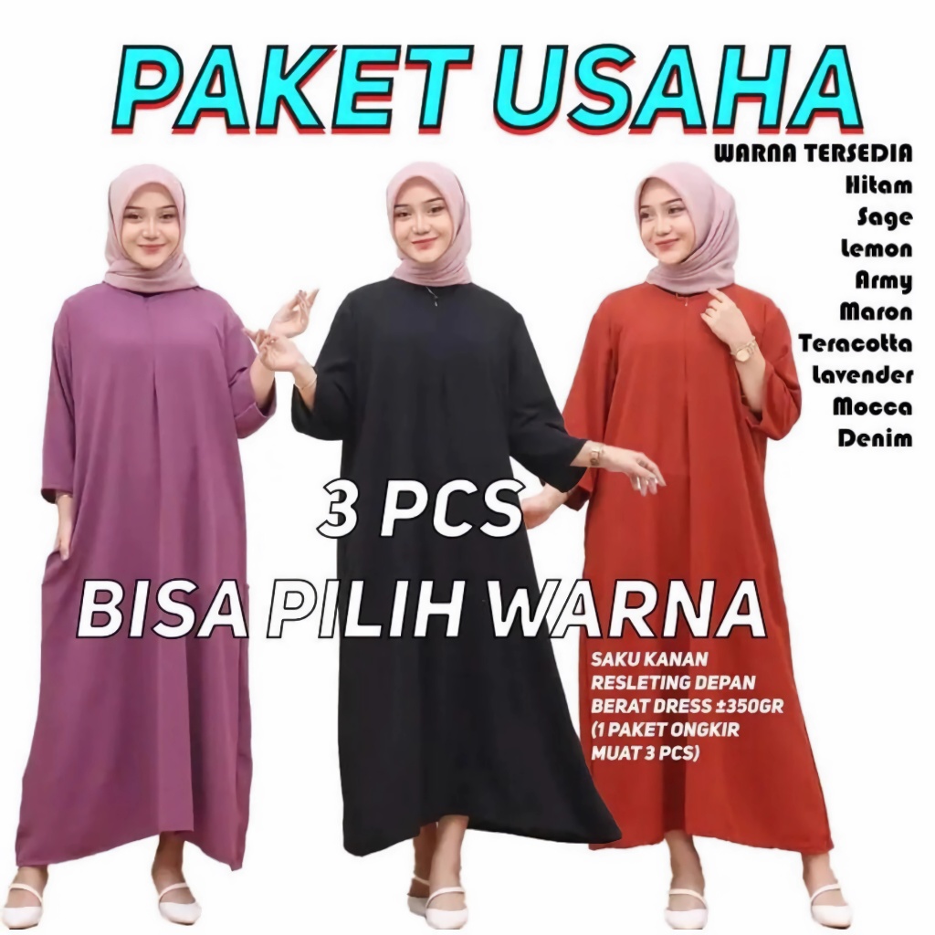 Jual Paket Usaha 3pcs gamis daster 3/4 crinkle polos wanita | Shopee ...