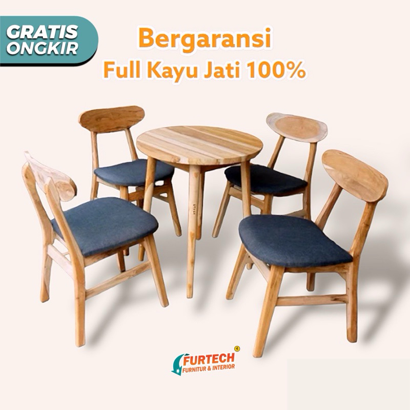 Jual Meja Makan Set 4 Kursi Ropan Kayu Jati Retro - Meja Cafe Bundar Murah | Shopee Indonesia