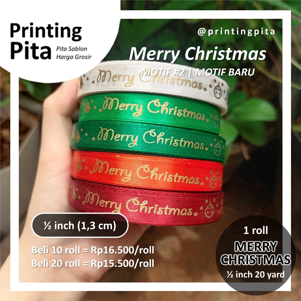Jual Pita Natal Merry Christmas 1/2 inch | MOTIF #2 | 1 roll @ 20 yard ...