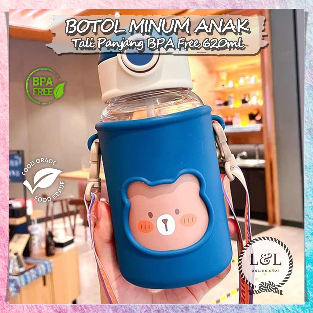 Jual Botol Tempat Minum Anak Sedotan Tali Panjang Karakter Pouch BPA Free 620ml Dengan Pelindung ...