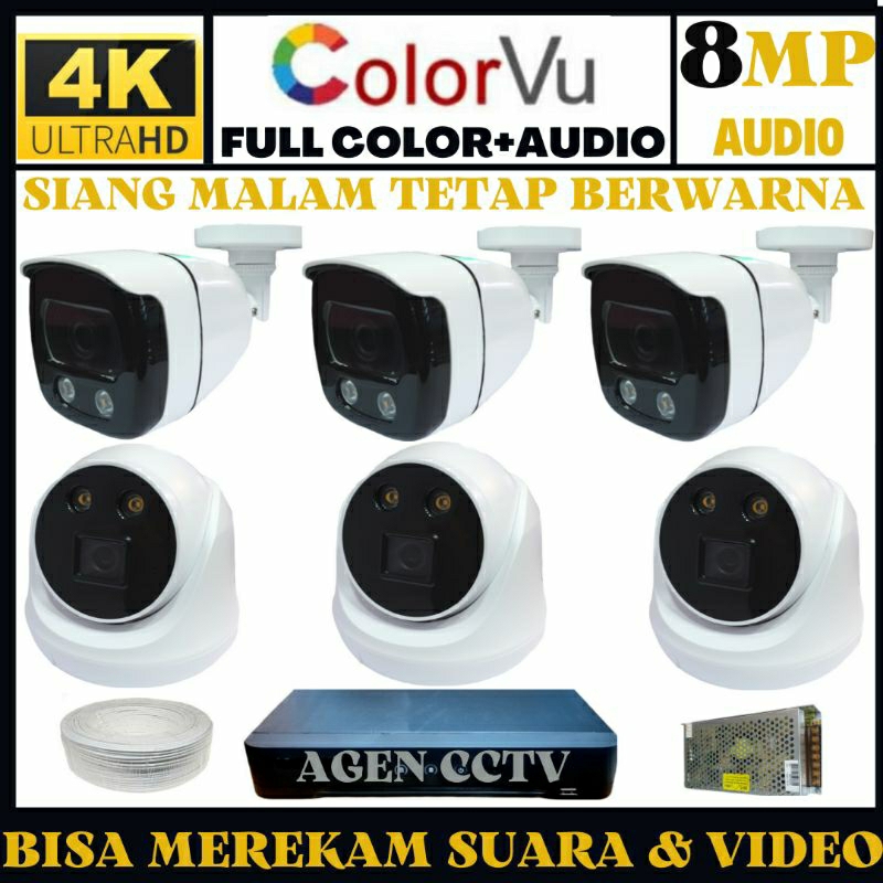 Jual PAKET CCTV COLORVU 8 CHANNEL 6 KAMERA 8MP 4K 2560P ULTRA HD AUDIO ...