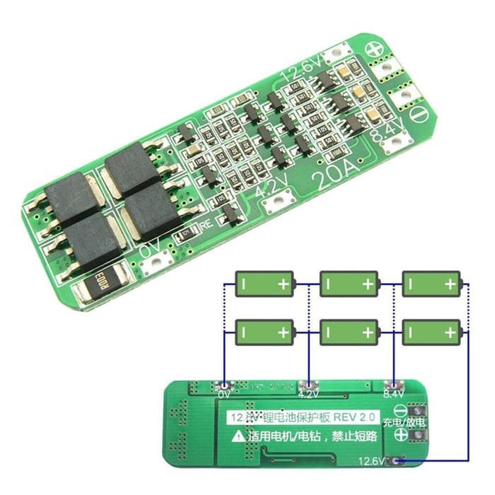 Jual BMS 3S 12V 20A 18650 Li-ion Lithium Battery Protection Board ...