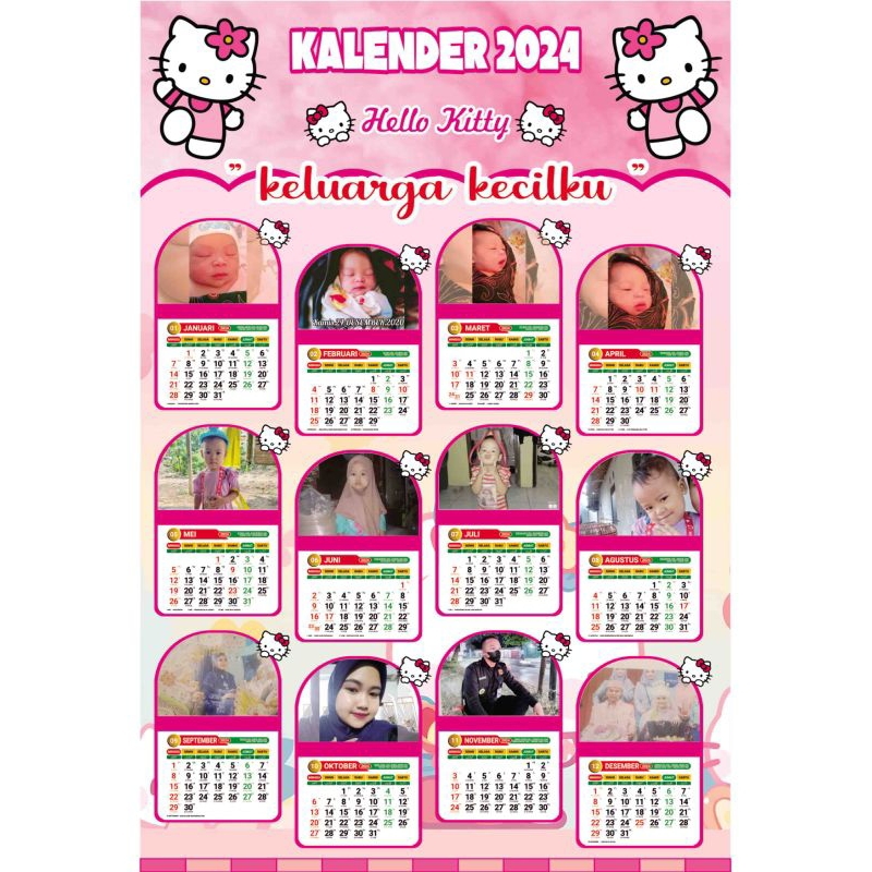 Jual CETAK KALENDER CUSTOM PAKAI FOTO TAHUN 2024 / KALENDER HELLO KITTY ...