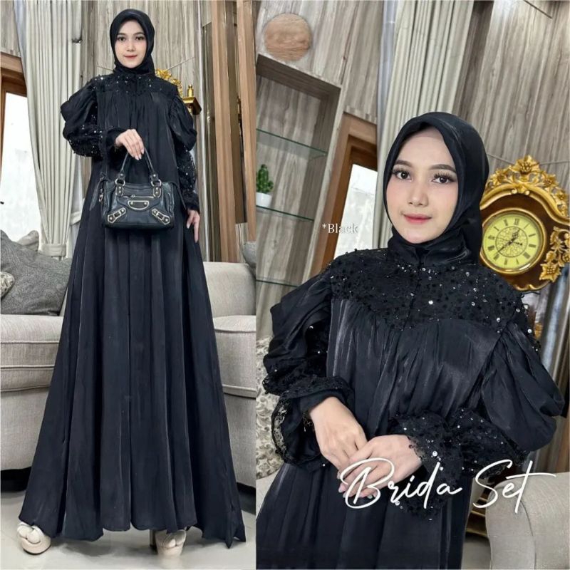 Jual [A.F]Baju Gamis Hitam Putih Wanita Terbaru Lavanya Dress Panjang ...