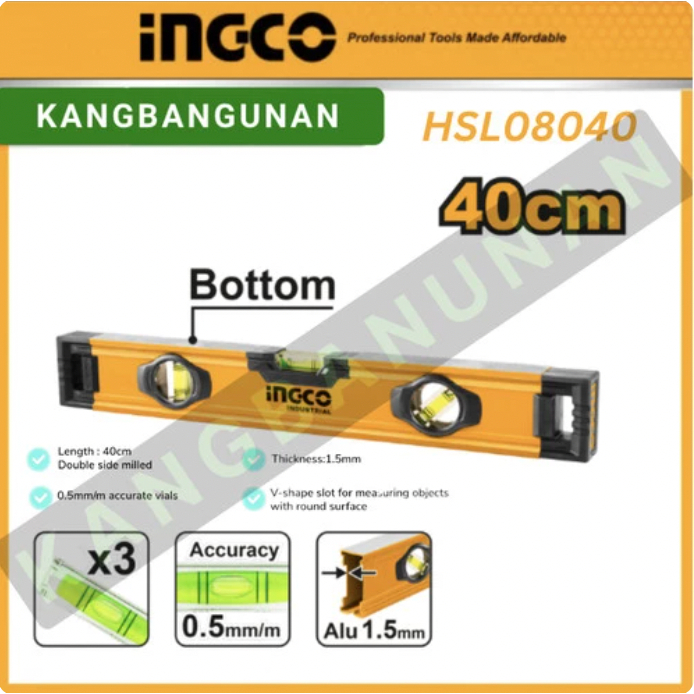 Jual WATERPAS 40CM 16INCH WATERPASS ALUMINIUM SPIRIT LEVEL INGCO ...