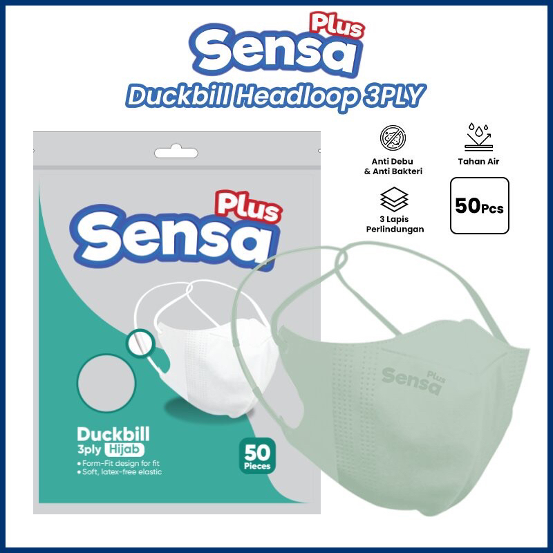 Jual Masker Duckbill Hijab Headloop Sensa Plus 4ply 1 Box 50pcs ...